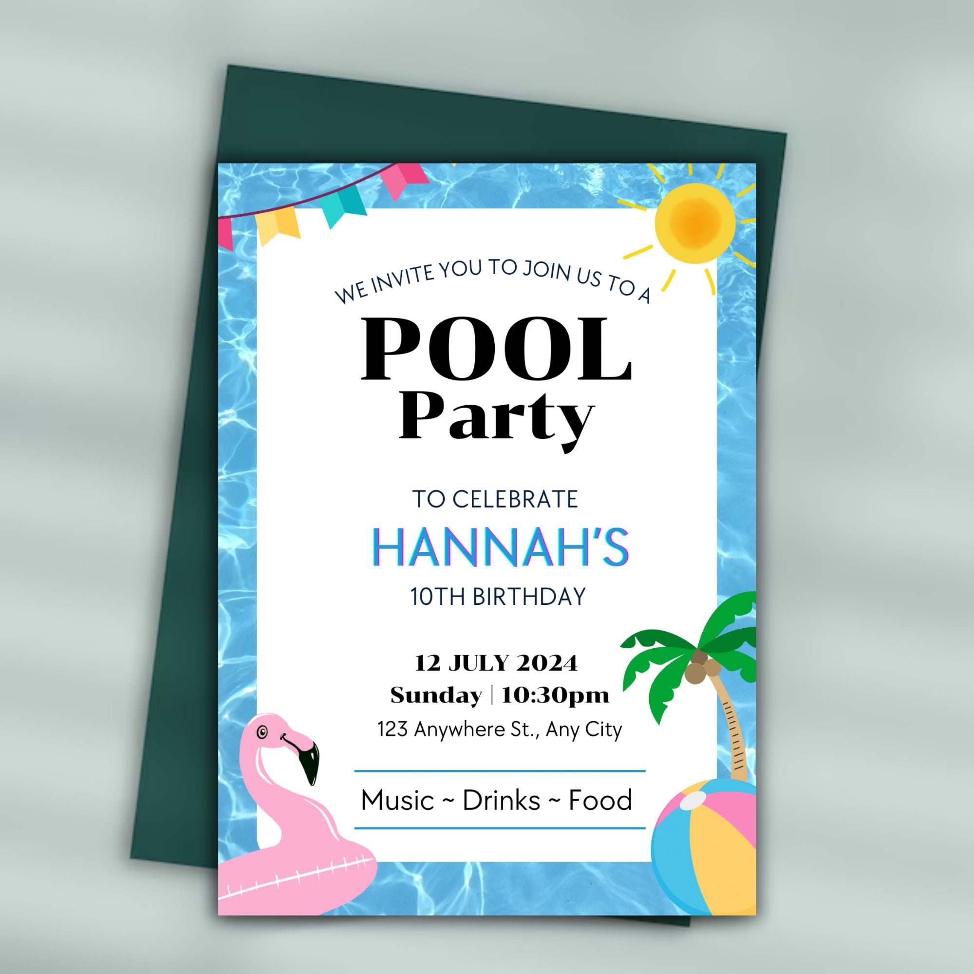 Editable Pool Party Invitation, Digital Instant Download Pool Party ...