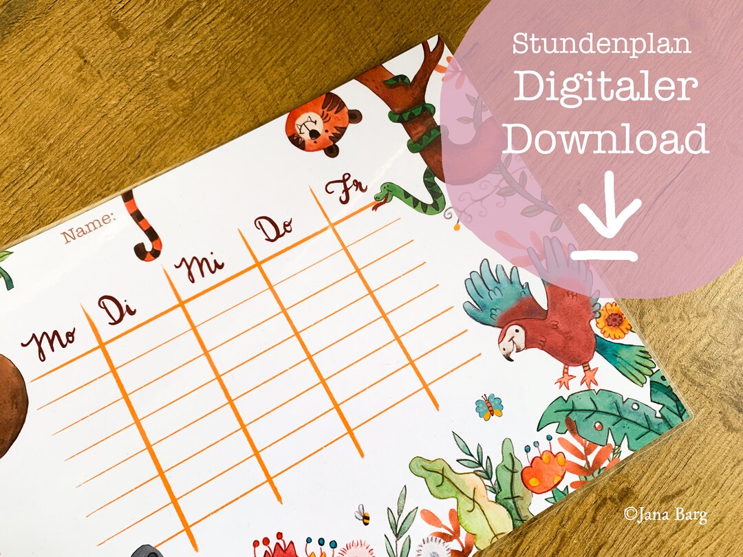 Print Out Your Own Timetable With Jungle Animals - Etsy