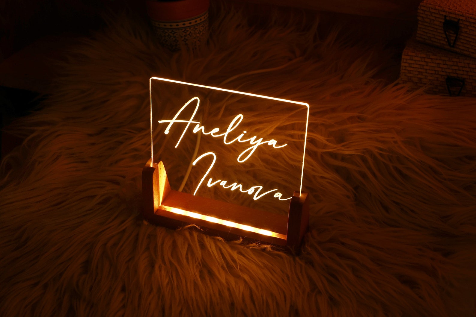 Custom Plexi Name Plate, Square LED Desk Plaque, Personalized Office ...