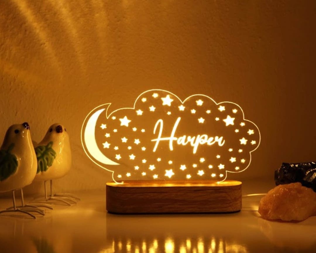 Moon and Stars Custom Name Light Boy / Girl Name Gift Personalized ...