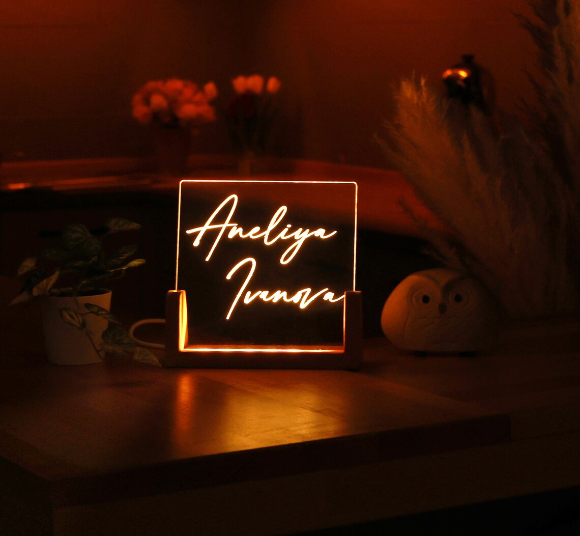 Custom Plexi Name Plate, Square LED Desk Plaque, Personalized Office ...