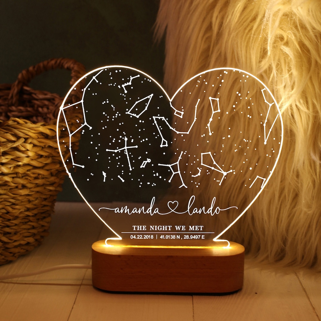 Custom Night Light - Constellation Map Heart Night Light- Personalized ...