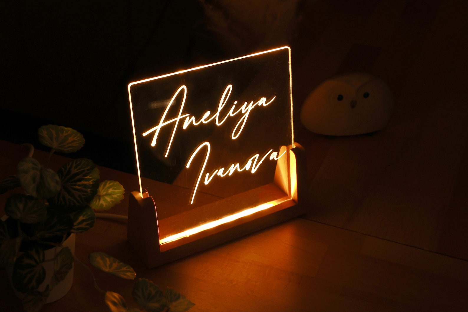Custom Plexi Name Plate, Square LED Desk Plaque, Personalized Office ...