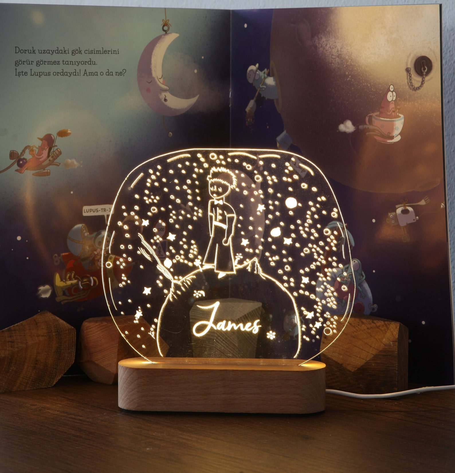 Personalized Night Light With Moon & Stars Nursery Decor - Etsy
