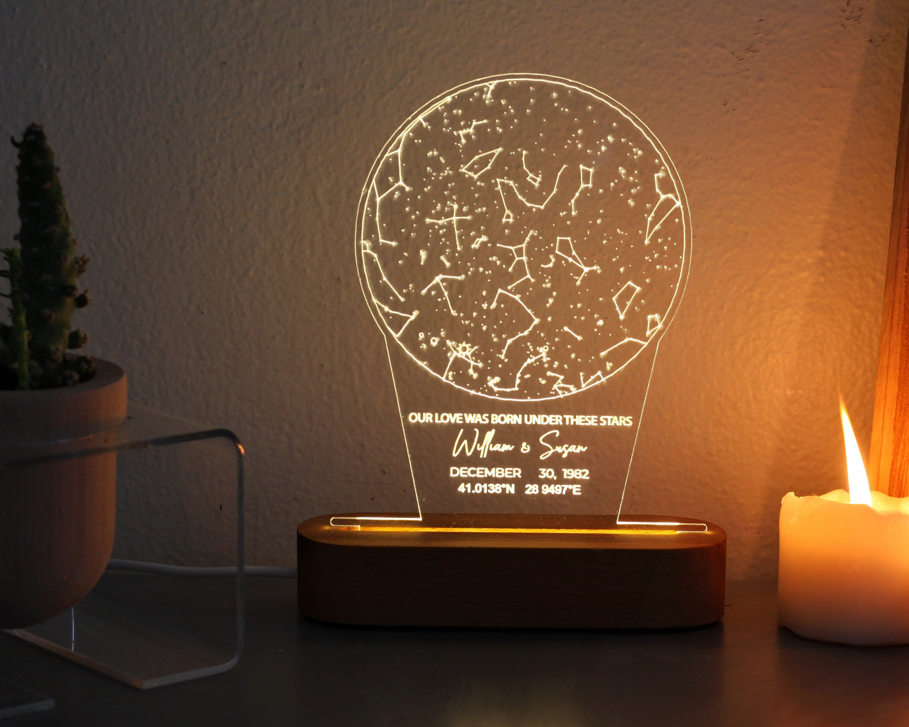 Custom Star Map Night Light, Personalized Constellation Map, Night Sky ...