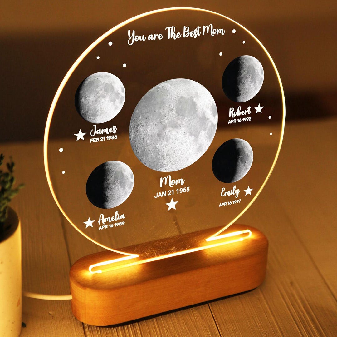 Personalized Moons Phase With Kids Names, Custom Moons Phase LED Night ...