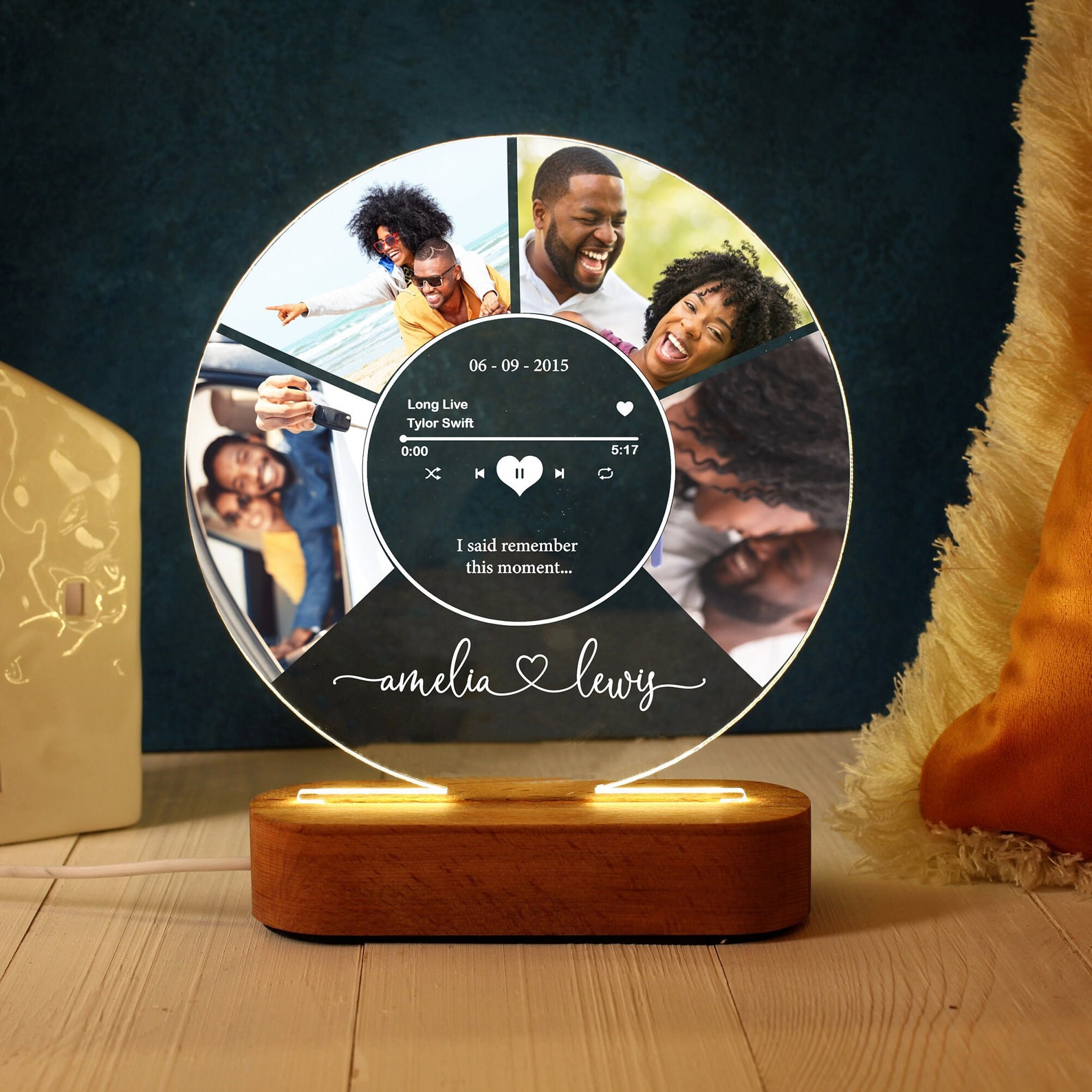 Custom Music Plaque With Photos, Personalized Photo Night Light Plaque ...