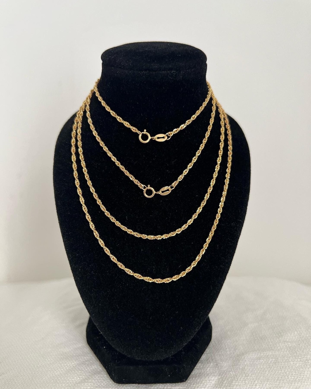 18K Solid Gold Rope Twisted Chain Necklace, 1mm, 2mm, Trendy Necklace ...