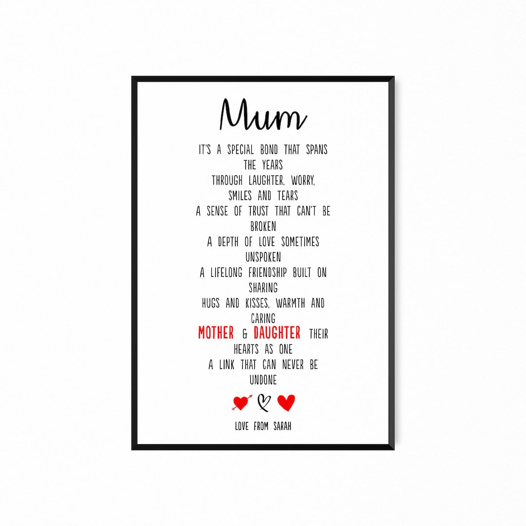 Mum Poem Mothers Day Gift Wall Poster, Poem About Mom. Personalised ...