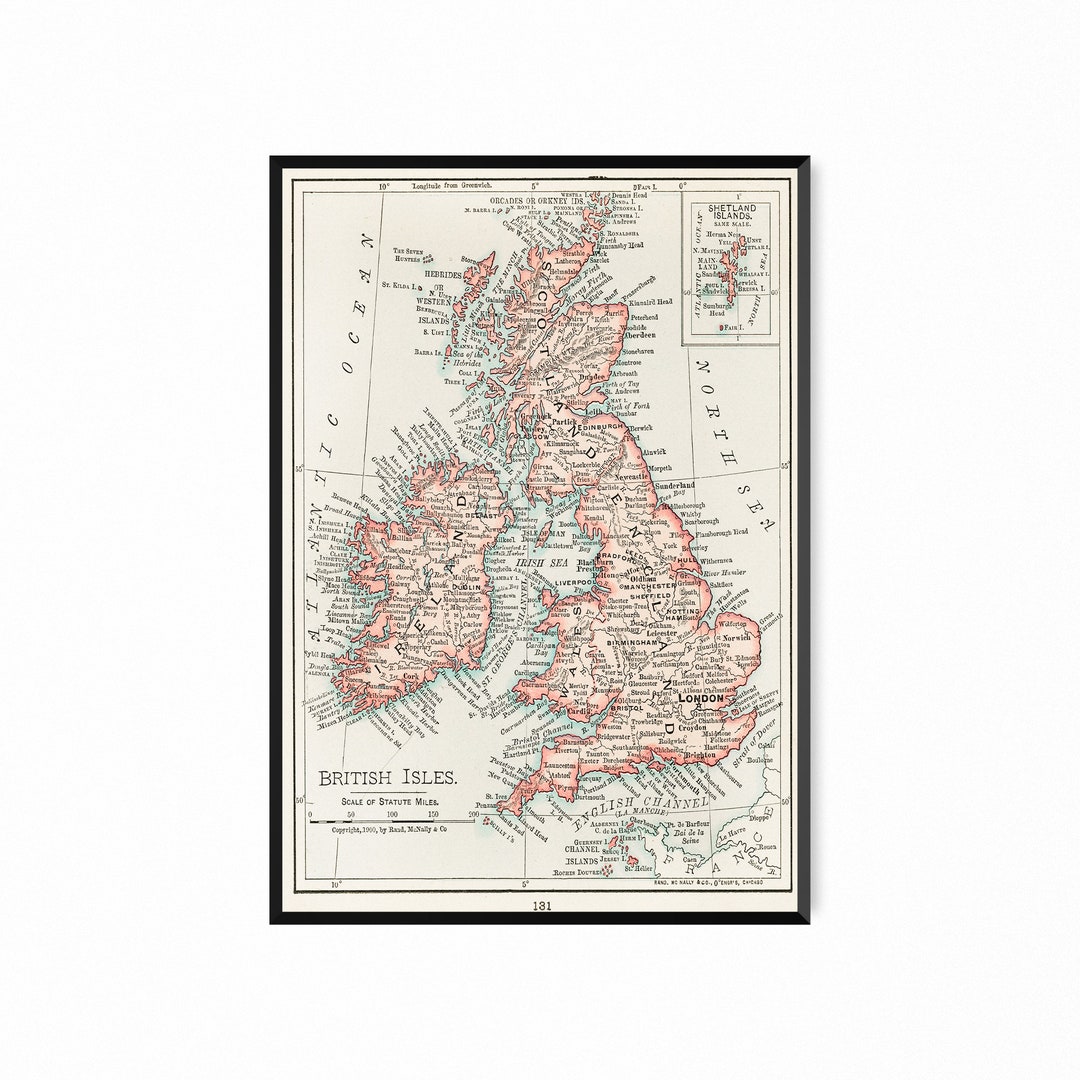 Map of Great Britain UK Vintage Map Wall Art, UK Map Poster, United ...