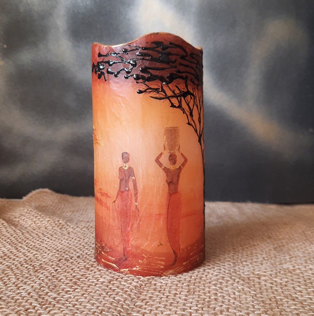 Decorated LED Candle African Sunset. Hand Decorated Candle African ...