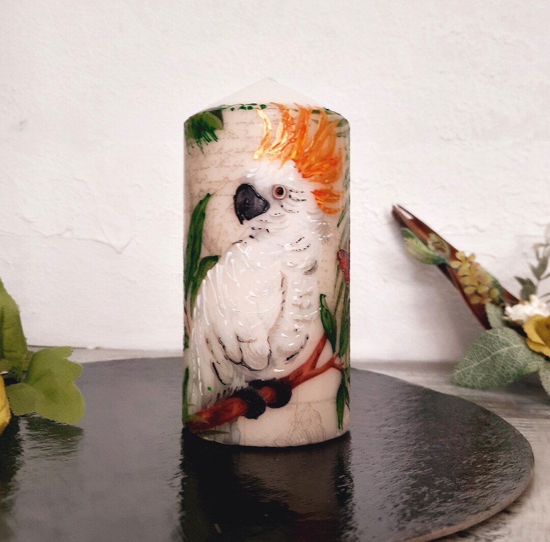 Candle With Cockatoo Parrot Decoration. Tropical Candle, Summer Candle ...