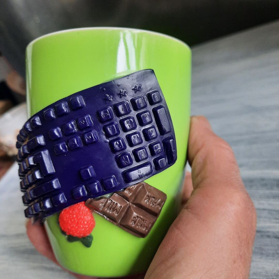 Mug With Polymer Clay Keyboard. Cup With Chocolate , Strawberry ...