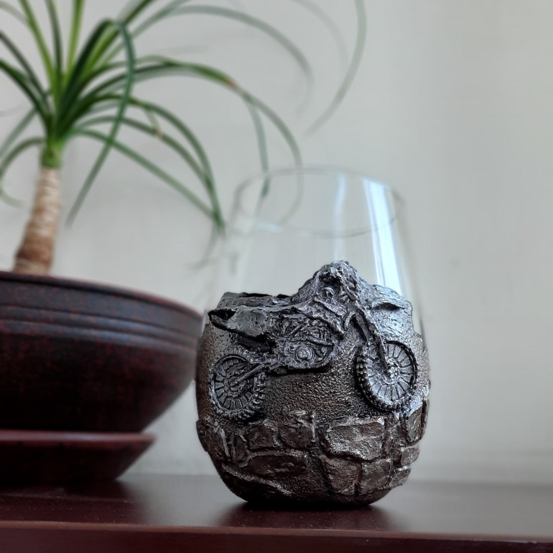 Handleless Wine Glass With Motor Decoration. Fun Gift for Motocross ...