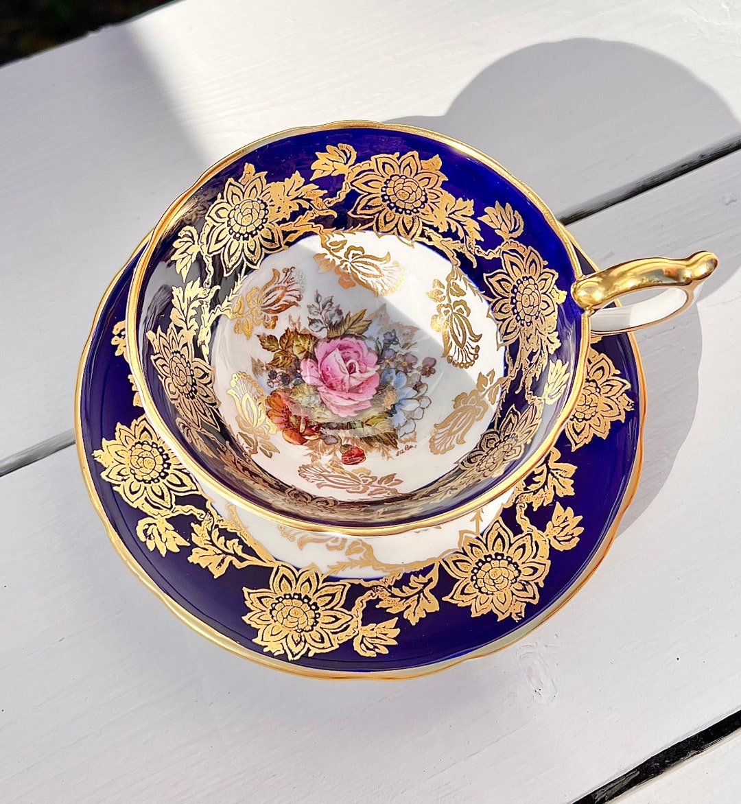Aynsley Sunflower Bailey Hand Painted Signature Teacup Cobalt Blue - Etsy