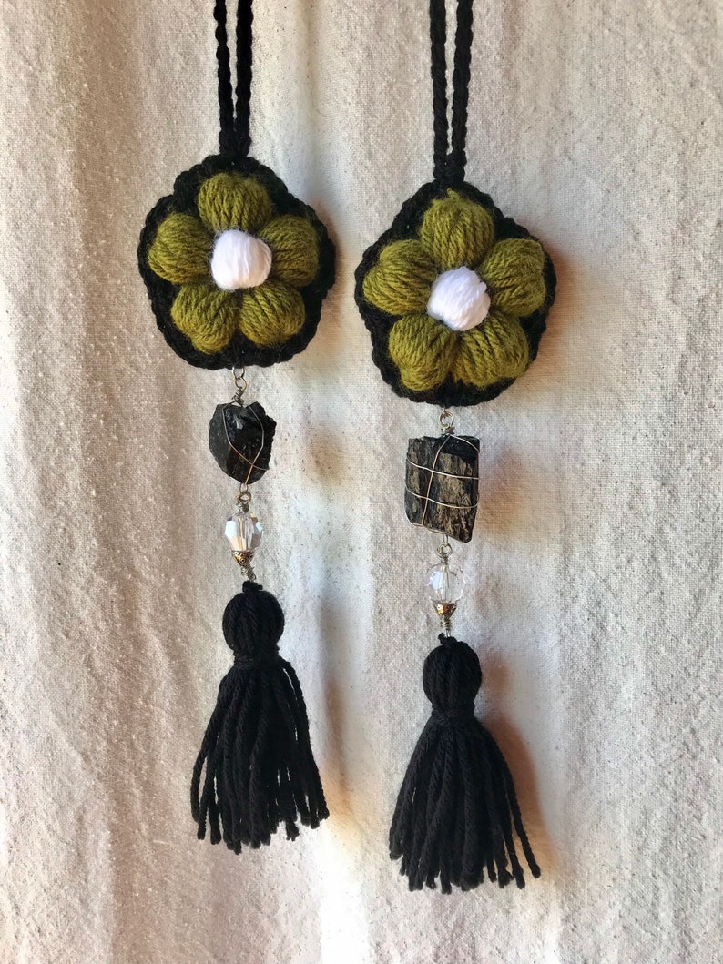 Crochet Groovy Daisy Flower Rear View Mirror Hanger Black - Etsy