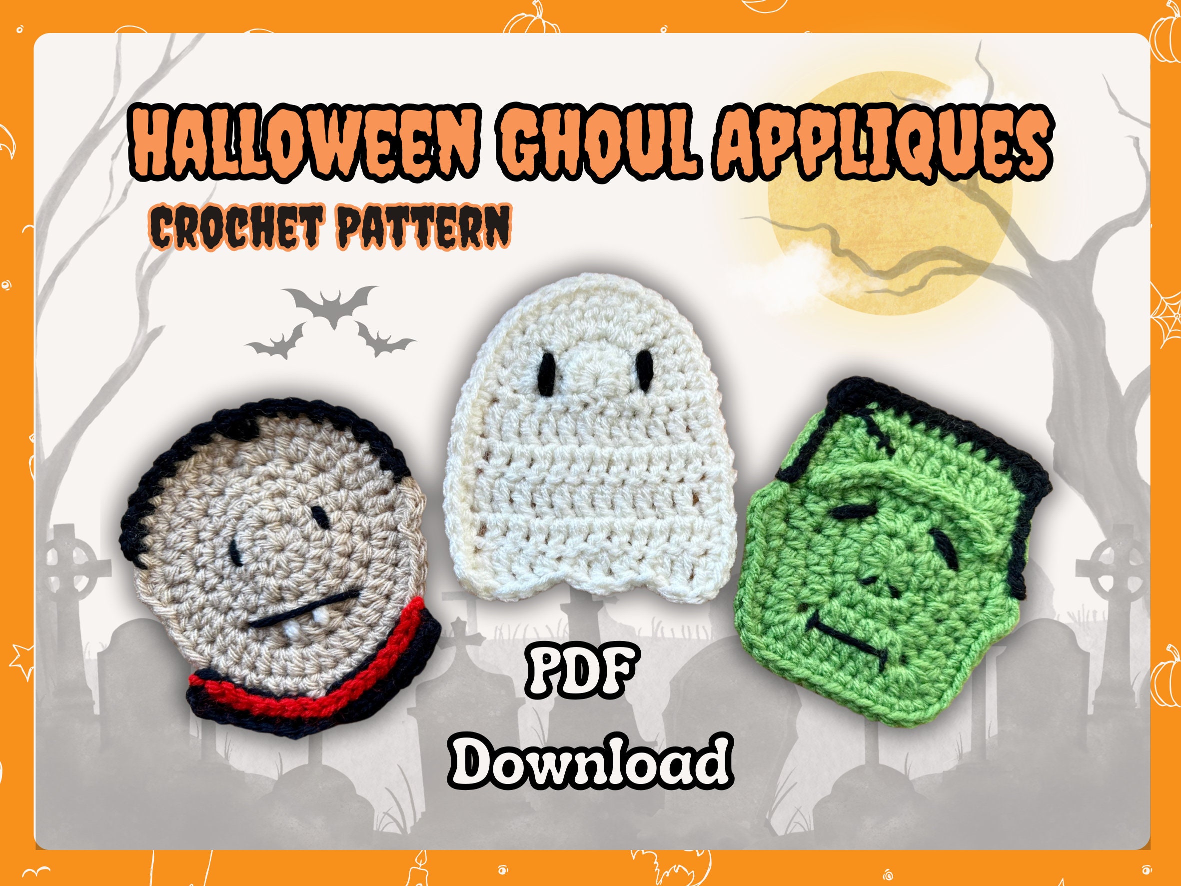 Halloween Ghoul Applique Crochet Pattern, Crochet Ghost Applique ...
