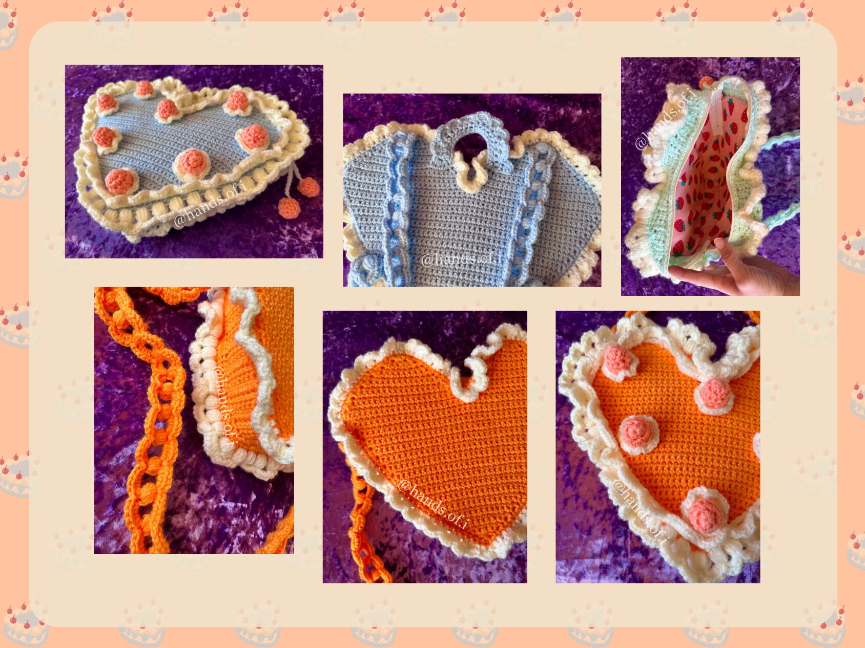 Heart Cake Purse and Backpack Crochet Pattern Bundle, Heart Cake Purse ...