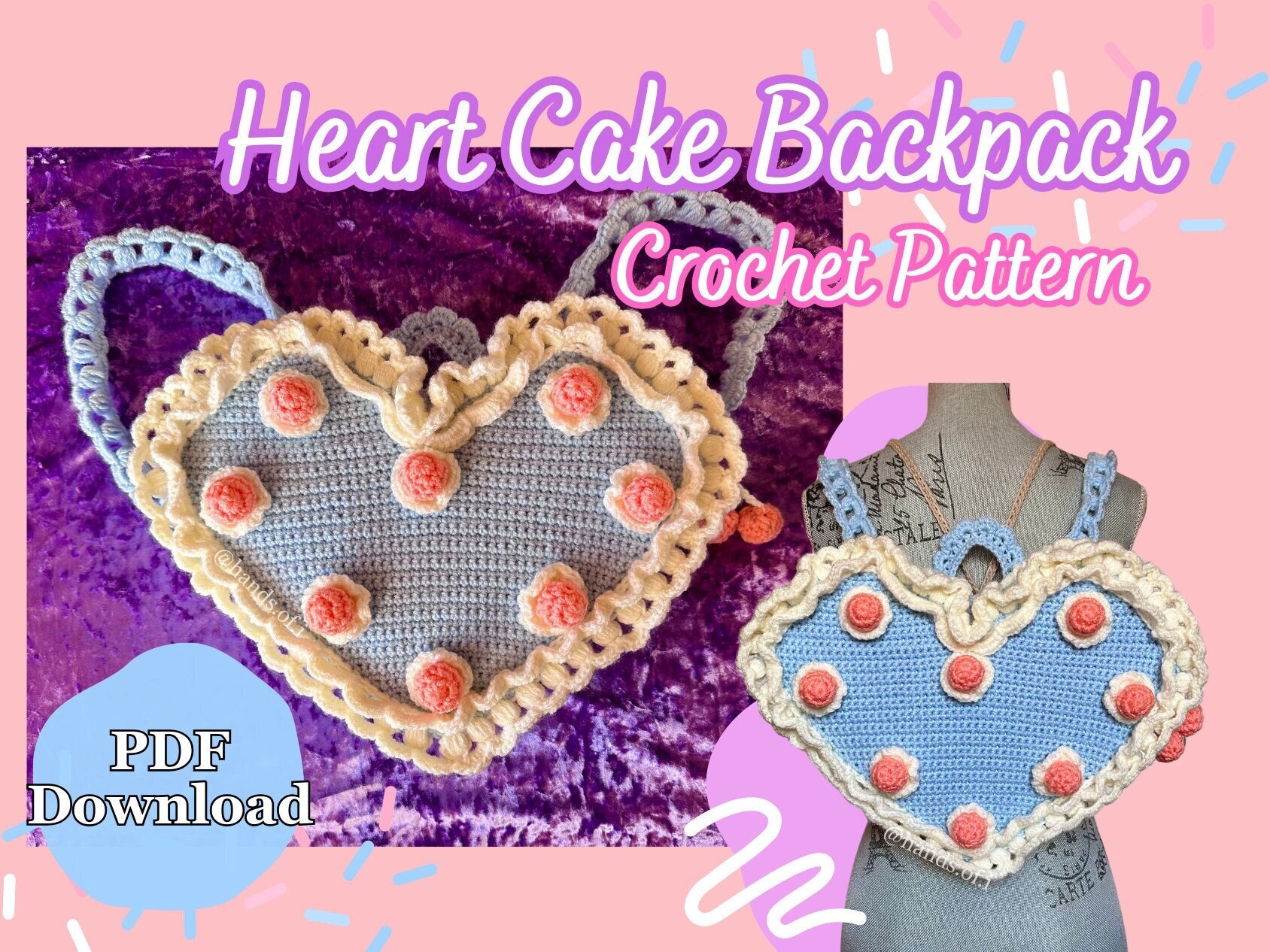 Heart Cake Backpack Crochet Pattern, Crochet Backpack Pattern, Heart ...