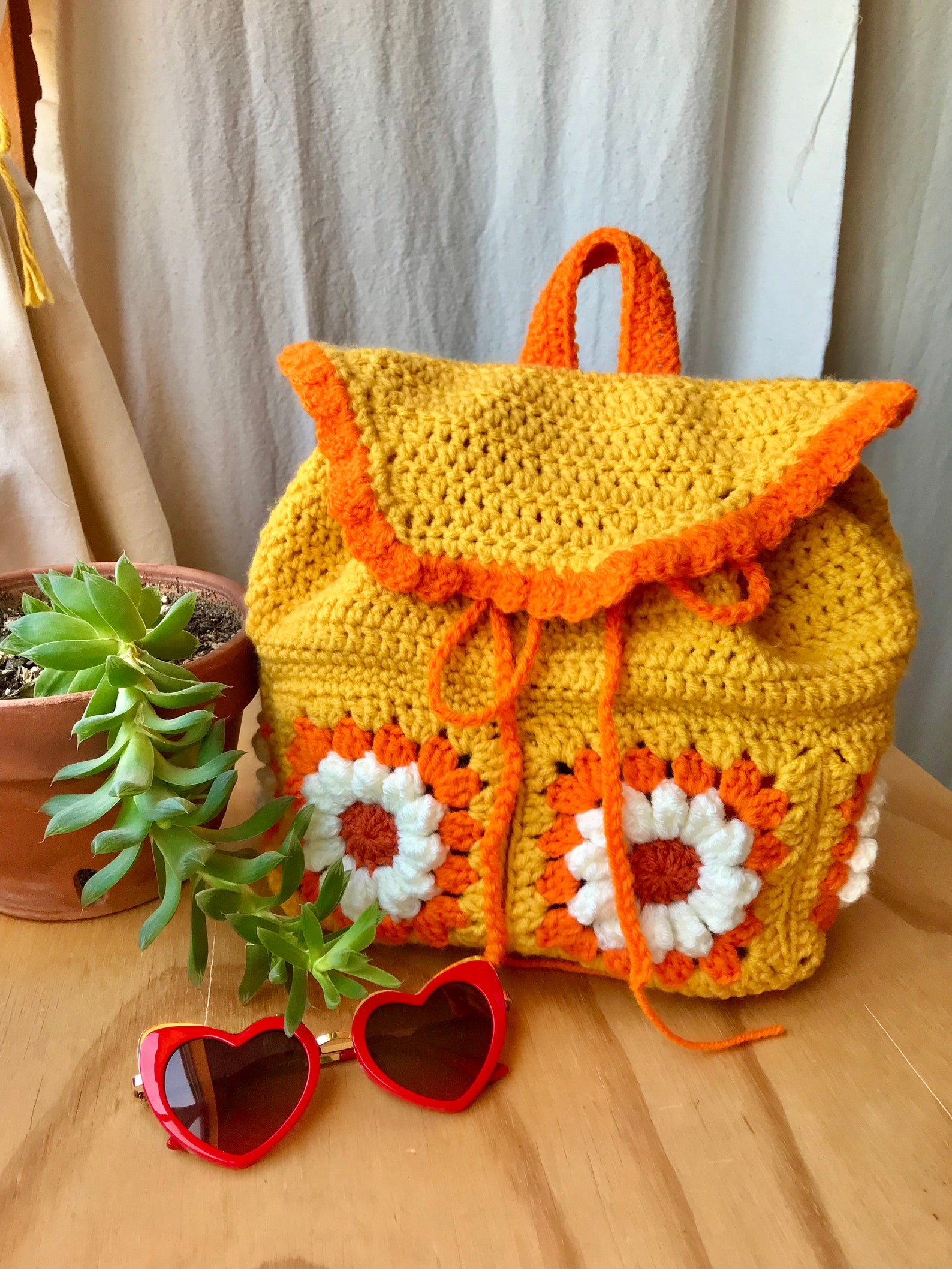 Drawstring Backpack Crochet Pattern Crochet Daisy Backpack - Etsy
