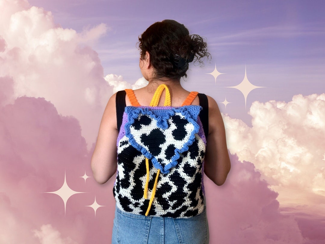 Colorful Cow Print Crochet Backpack, Handmade Cow Print Backpack ...