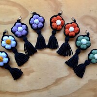 Crochet Groovy Daisy Flower Rear View Mirror Hanger Black Tourmaline ...