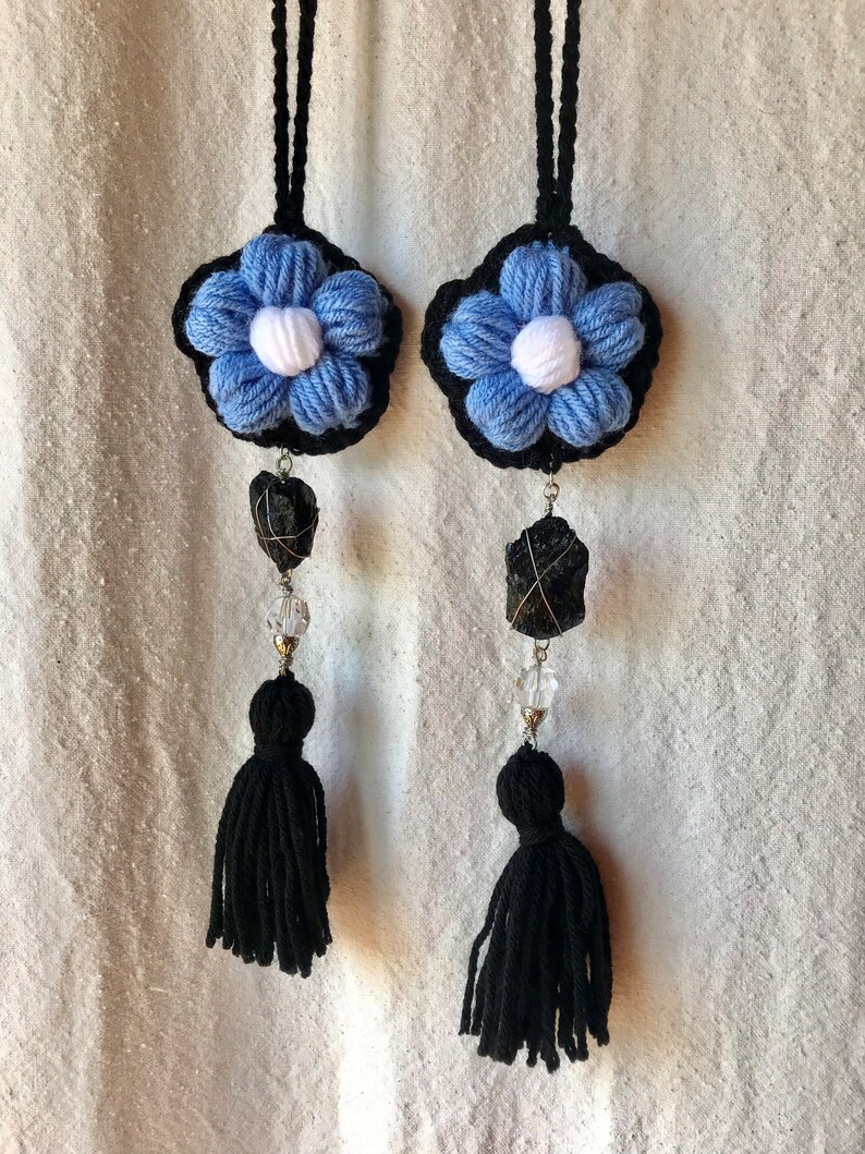 Crochet Groovy Daisy Flower Rear View Mirror Hanger Black - Etsy