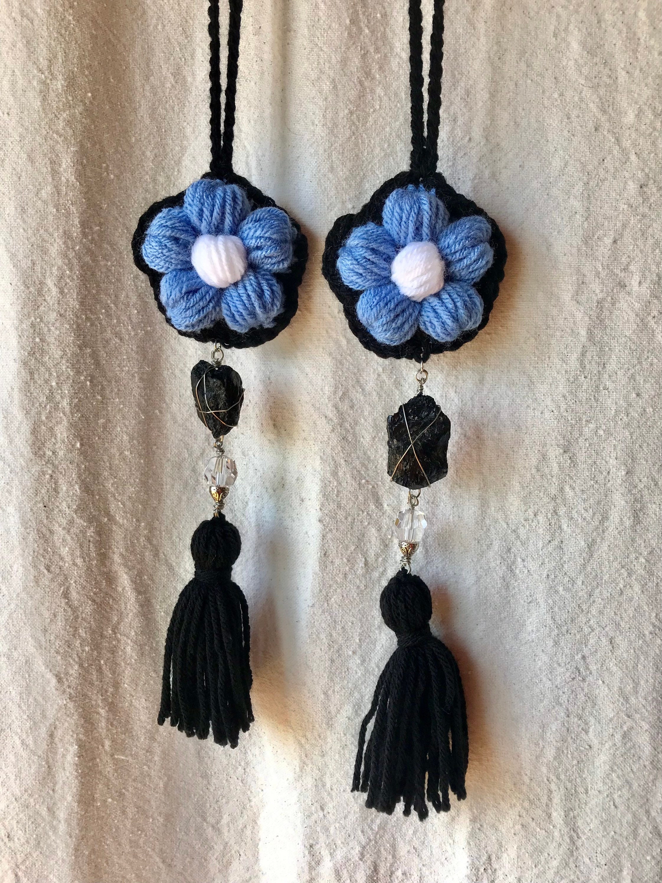 Crochet Groovy Daisy Flower Rear View Mirror Hanger Black - Etsy