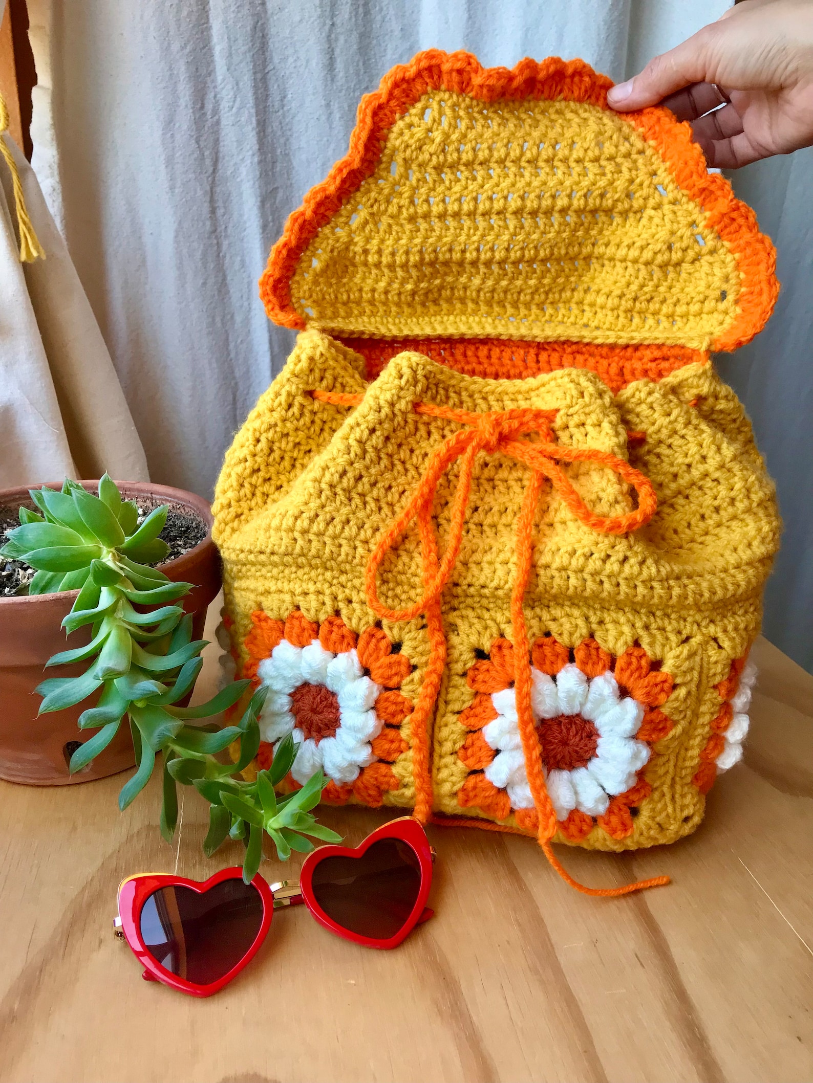 Drawstring Backpack Crochet Pattern Crochet Daisy Backpack - Etsy