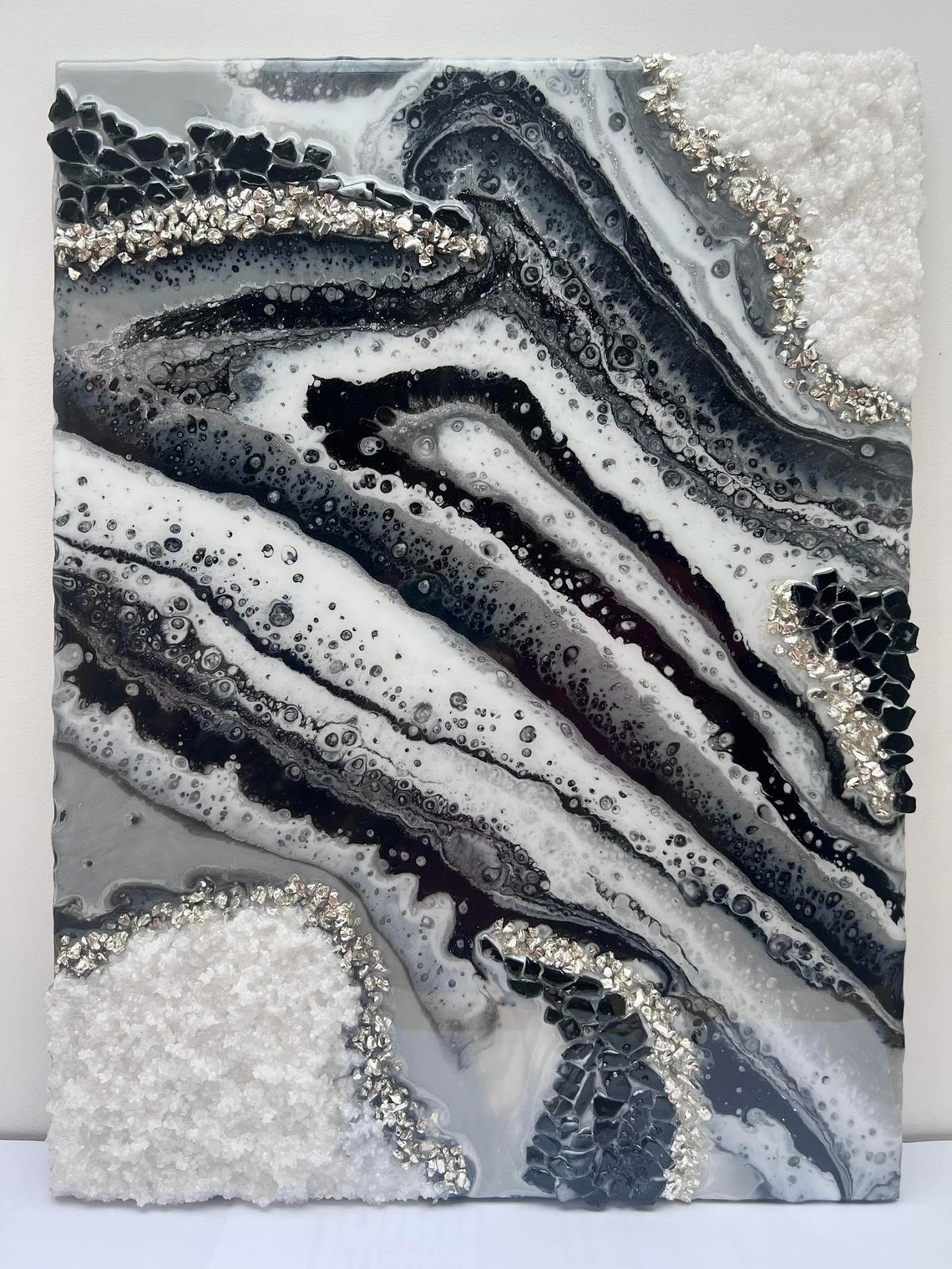 Black and Grey White and Silver Geode Wall Art 3D Geode - Etsy