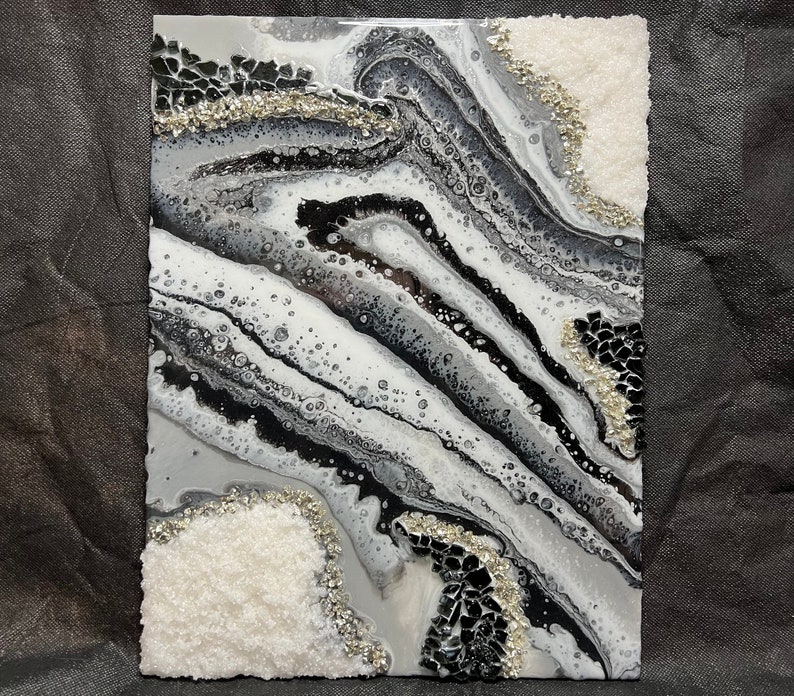 Black and Grey White and Silver Geode Wall Art 3D Geode - Etsy