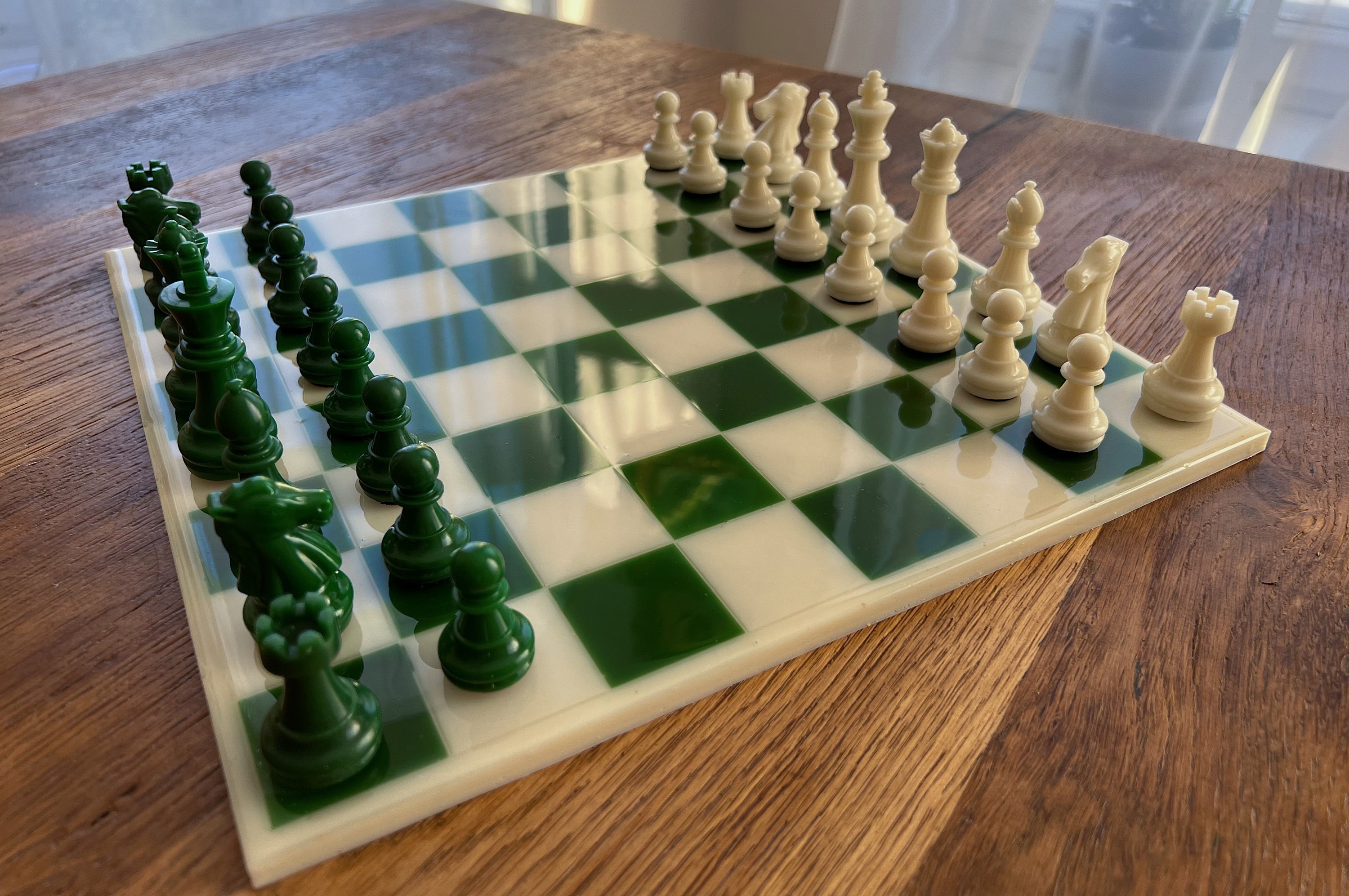 Handmade Chess Set, Resin Chess, Handmade Epoxy Chessboard, Green and ...