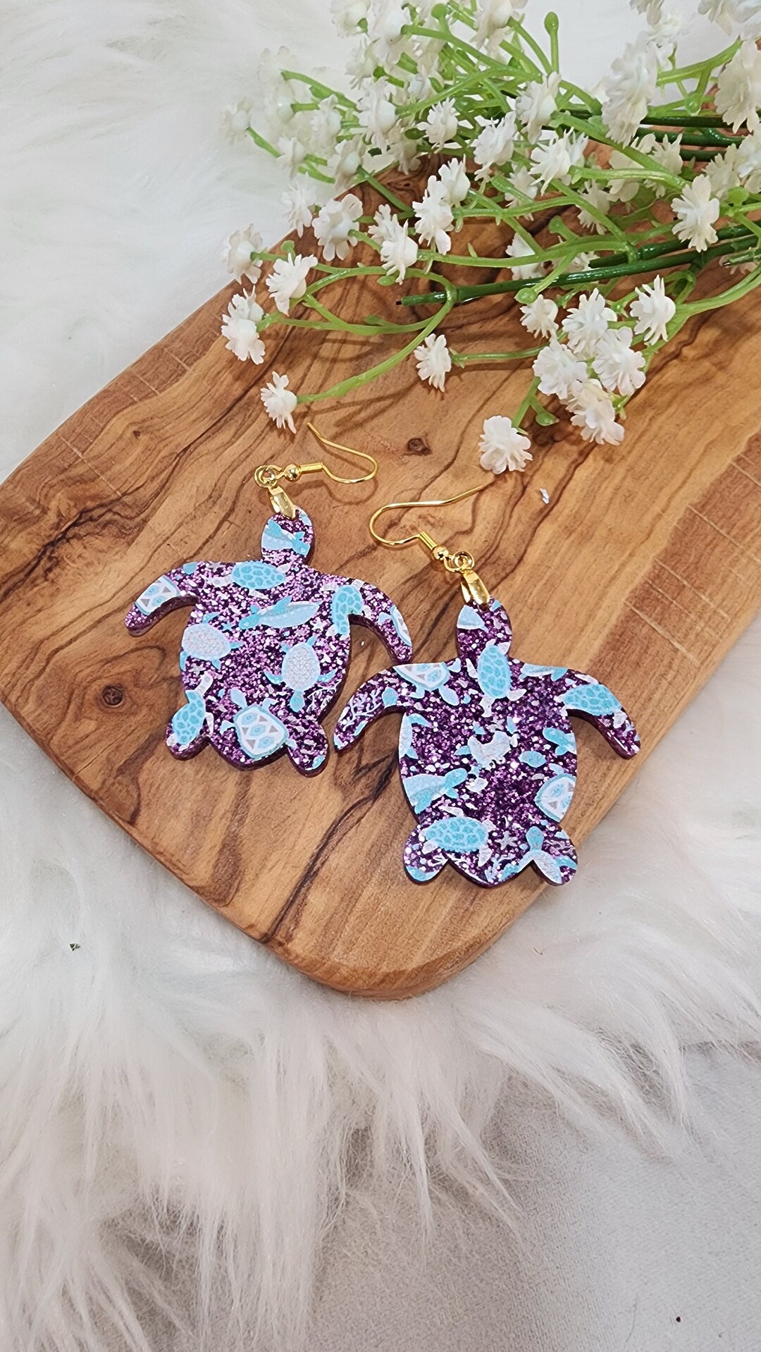 Glitter Sea Turtle Acrylic Earrings: 2 Styles, Ocean Jewelry - Etsy
