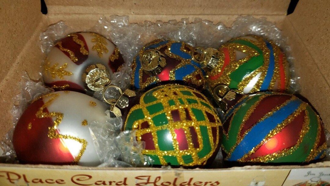 Giftco Inc. Glass Christmas Ornament Place Card Holders Set 6 Gold ...