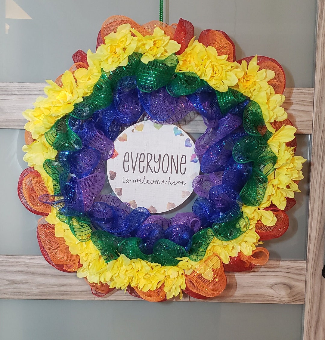 Colorful LGBTQIA PRIDE Mesh and Floral Wreath Handmade 22 Inches - Etsy