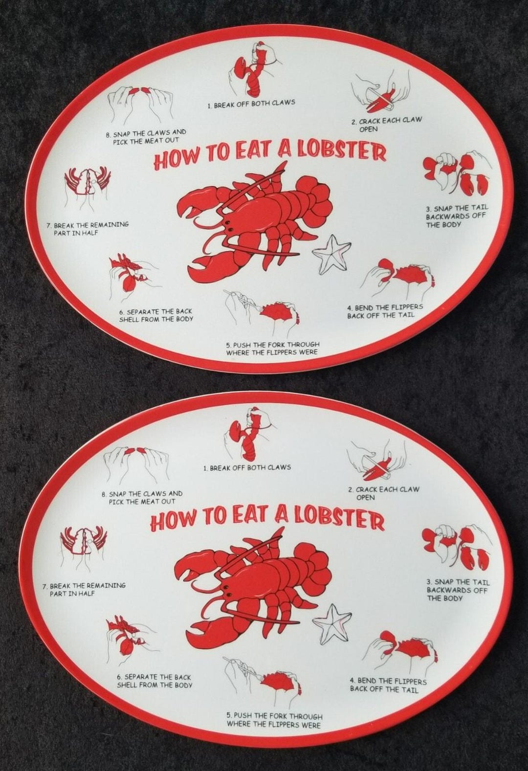 How to Eat a Lobster Plastic Plate Set of 2 With 8 Steps 15"x10" YUM B ...