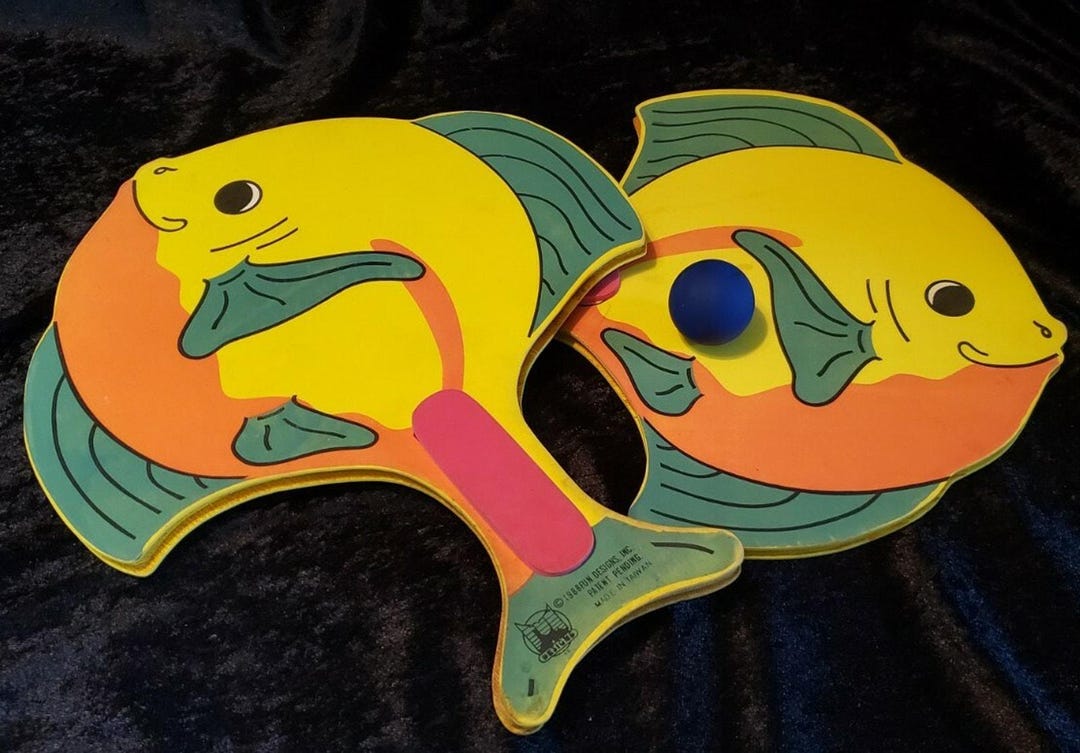 Vintage Paddle Ball Set Colorful Fish Wooden 1988 by Fundesigns Taiwan ...