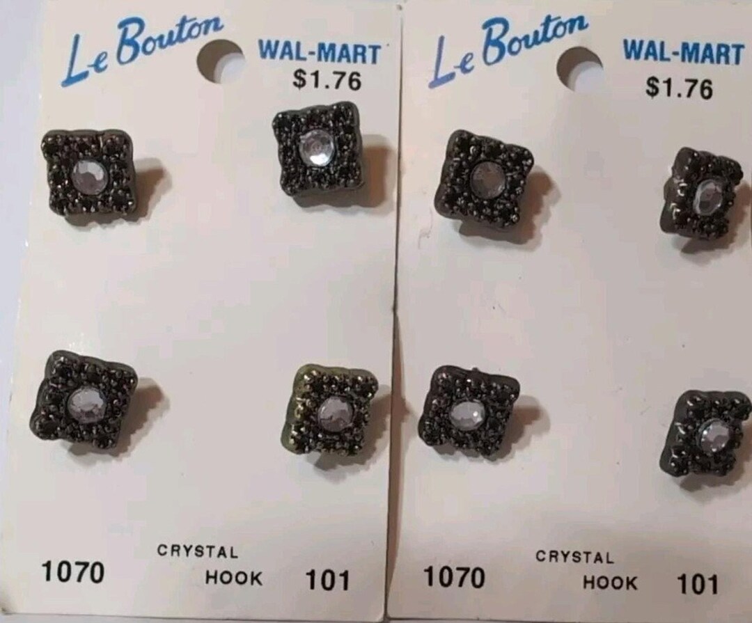 8 Crystal Hook Le Bouton Buttons 9/16" 13mm New on Card Vintage 1070 ...