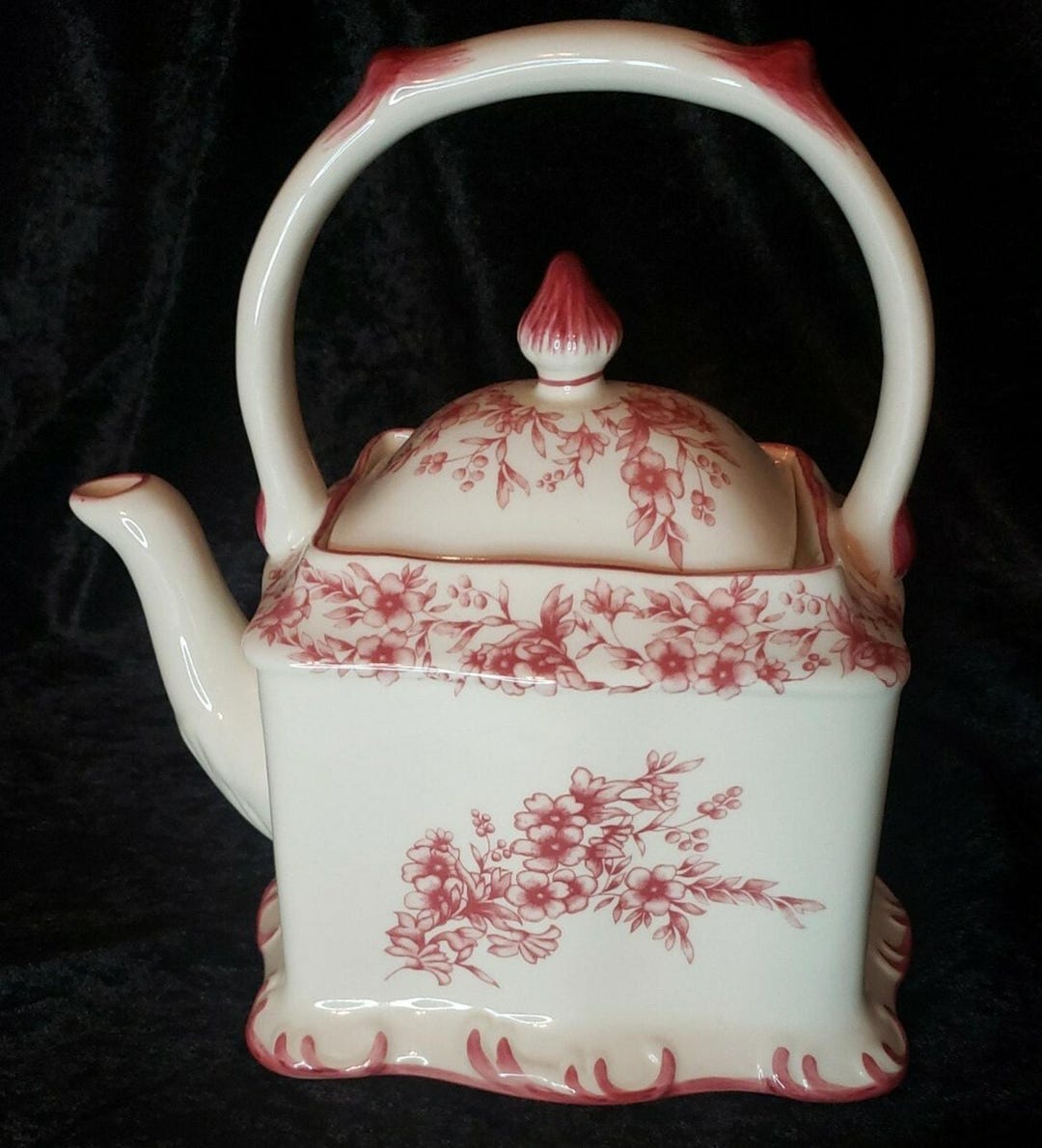 Square Tea Pot Cottage Style by Cracker Barrel Ceramic Five Cup 9.25"x8 ...