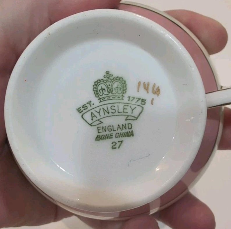 Antique Aynsley Tea Cup and Saucer Corset Pink With Heavy Gold Trim C ...