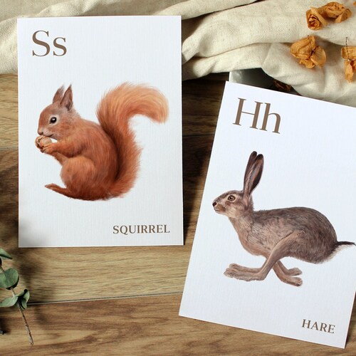 English Alphabet Cards Printable Flash Cards Woodland - Etsy