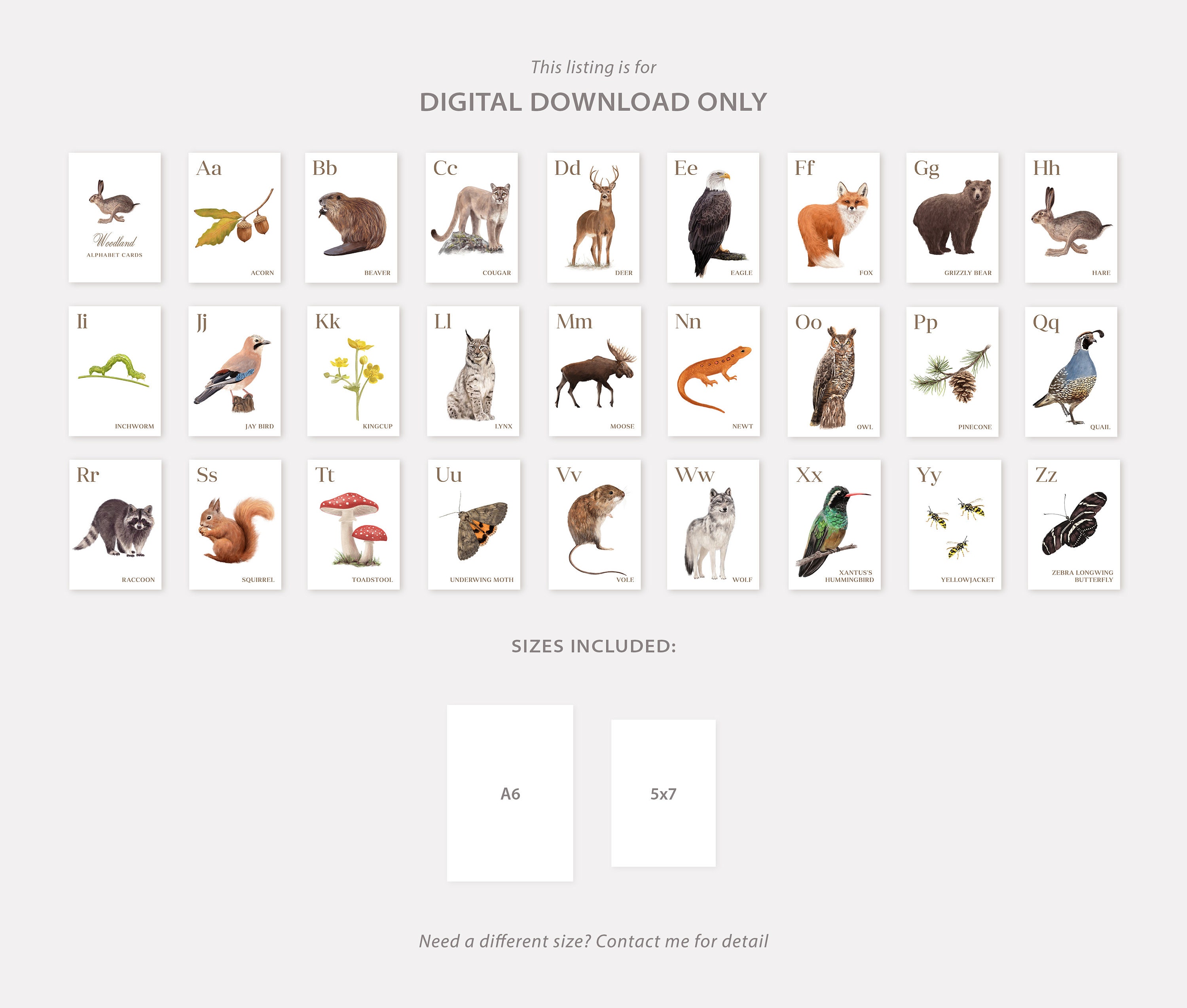 Woodland ABC Cards Animal Alphabet Cards Nature Themed - Etsy Canada