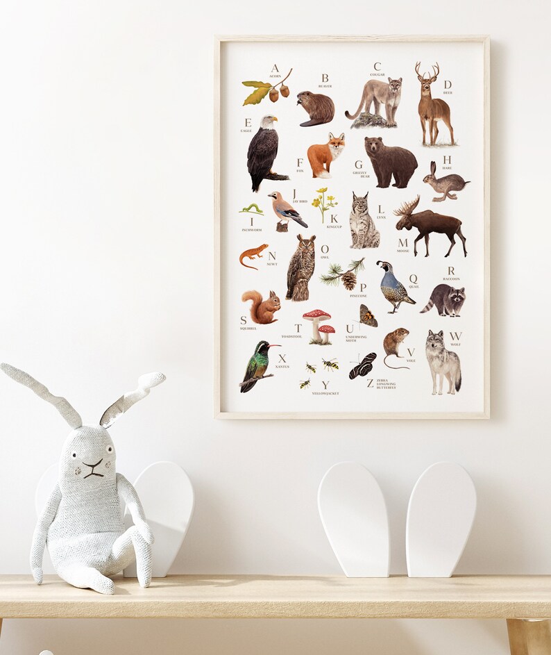 Woodland Alphabet Poster Forest Animal ABC Print Woodland - Etsy