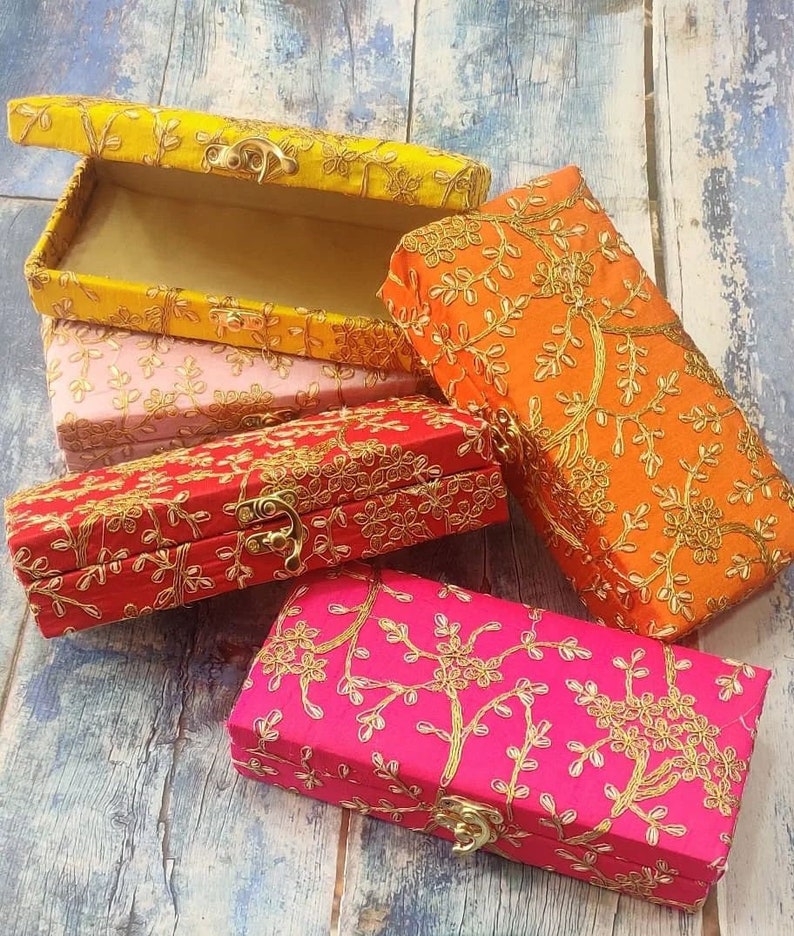 Lot of 5-100 Pcs Indian Handmade Embroidered Gift Box, Indian Wedding ...