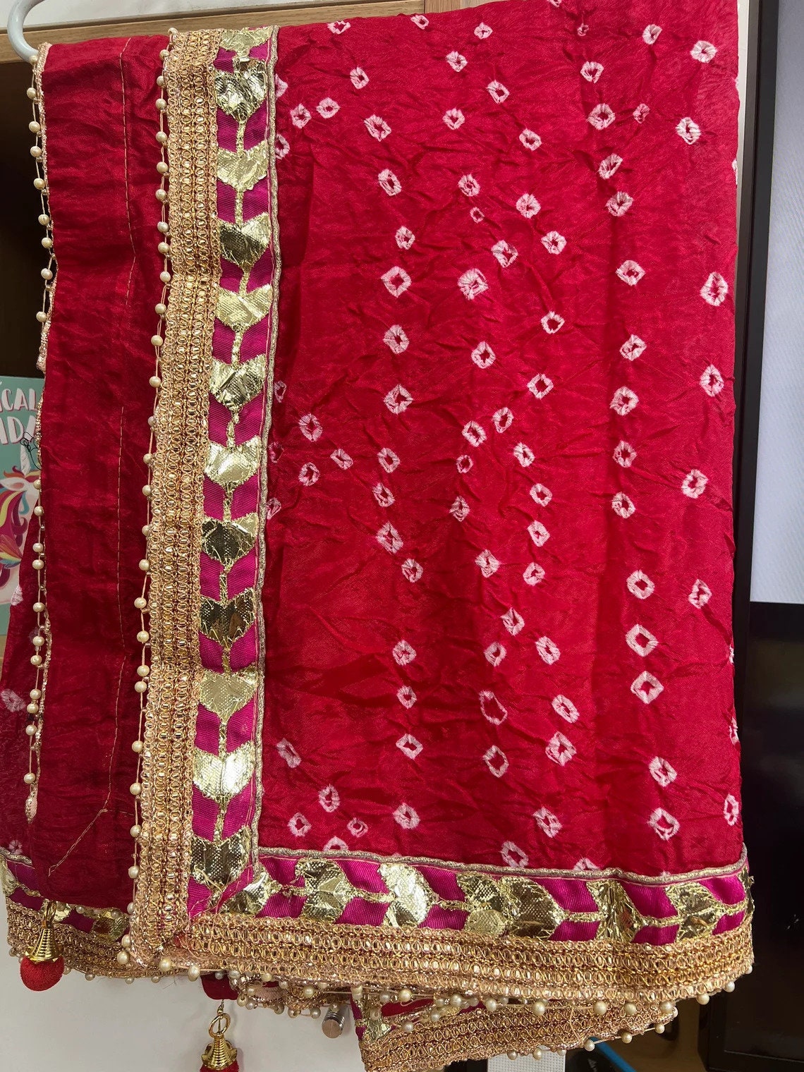 Beautiful Red Color Rajasthani Bandhej Dupatta, Tapara Silk Bandhani ...