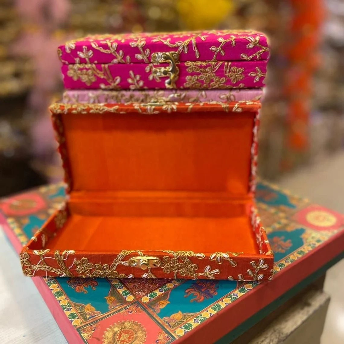 Lot of 5-100 Pcs Indian Handmade Embroidered Gift Box, Indian Wedding ...