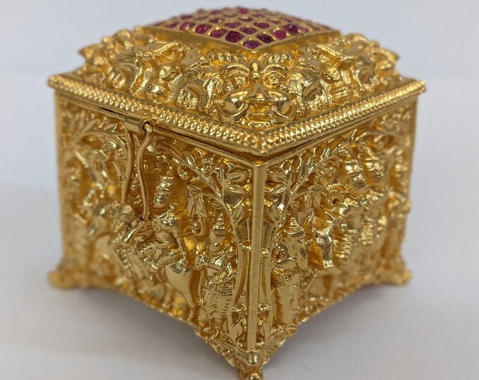 Lord Shiva Family Carved Sindoor Box/nakshi Gold Kumkum Box/gold Kempu ...
