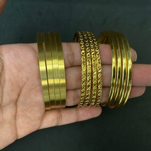 4 Gold Bangles Set 3 Designs/daily Wear Bangles/plain Broad India Gold ...