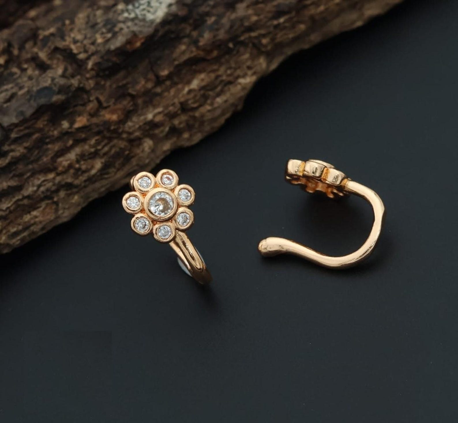 South India Flower Nose Ring/press on Gold Nose Pin/fake Nose Cuffs/ear ...