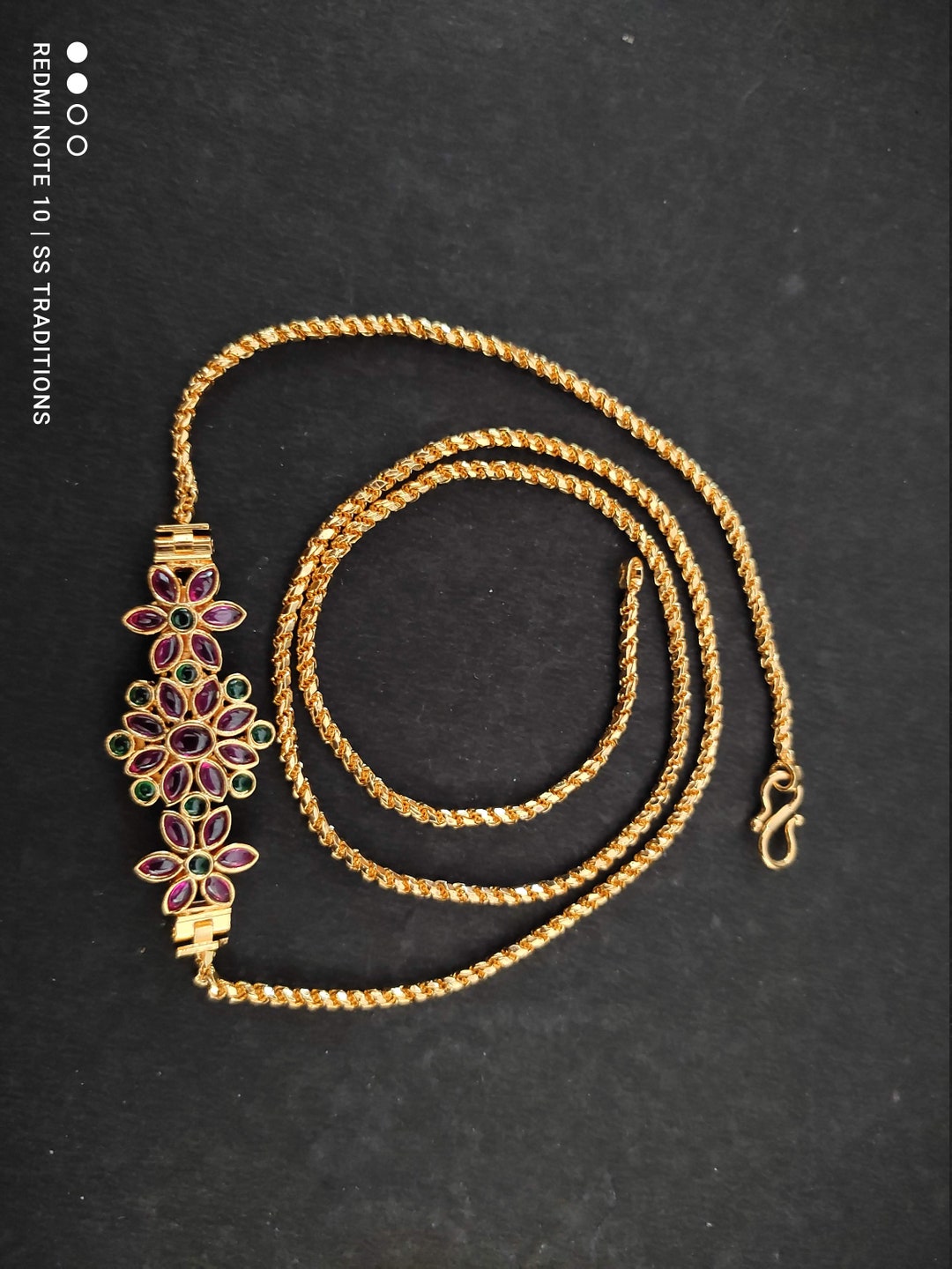 South Indian Manglasutra Chain Kempu Flower Side Locket/gold - Etsy